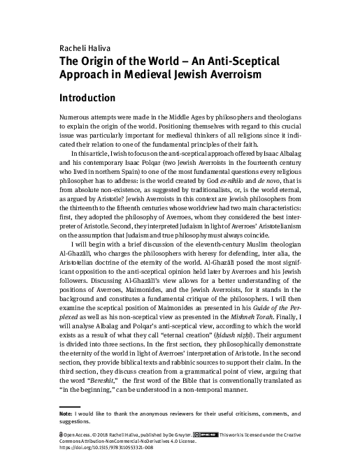 (PDF) The Origin of the World – An Anti-Sceptical Approach in Medieval ...