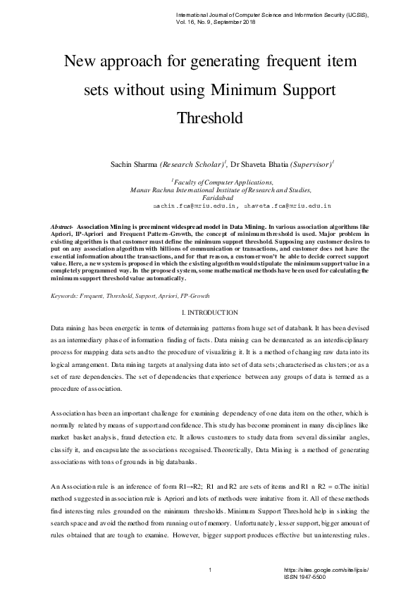 (PDF) New approach for generating frequent item sets without using Minimum Support Threshold