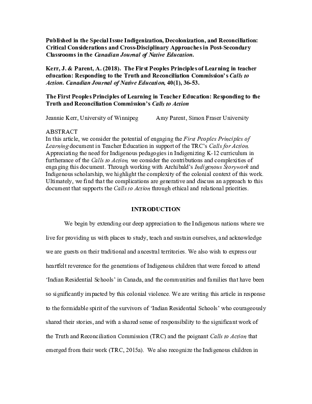 (PDF) The First Peoples Principles of Learning in Teacher Education ...