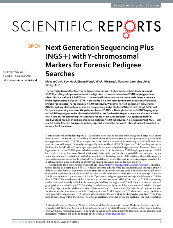 (PDF) Next Generation Sequencing Plus (NGS+) with Y-chromosomal Markers ...