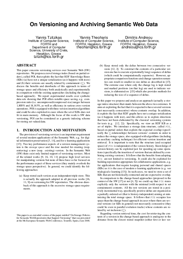 (PDF) On Versioning and Archiving Semantic Web Data