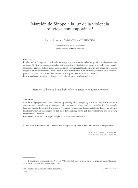 (PDF) Marcion de Sinope y la violencia religiosa
