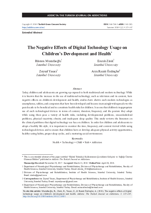 (PDF) ADDICTA 5(2) The Negative Effects of Digital Technology Usage on ...
