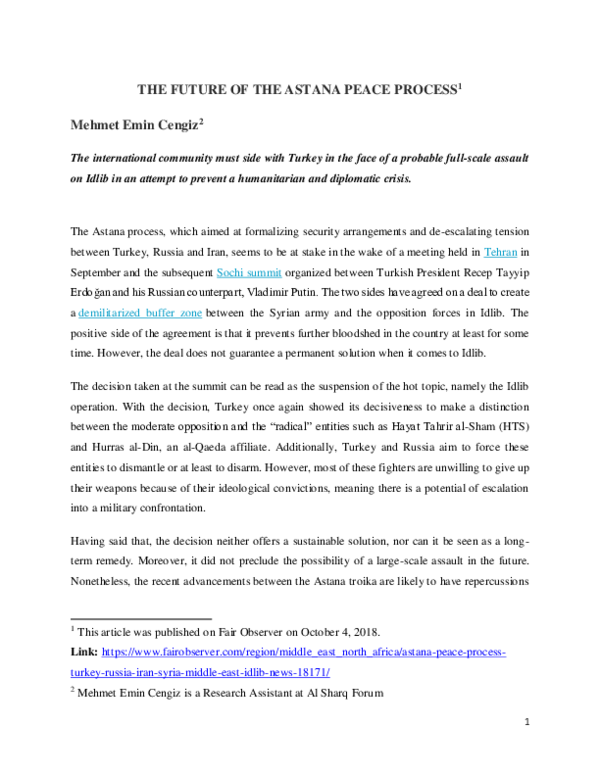 (PDF) THE FUTURE OF THE ASTANA PEACE PROCESS