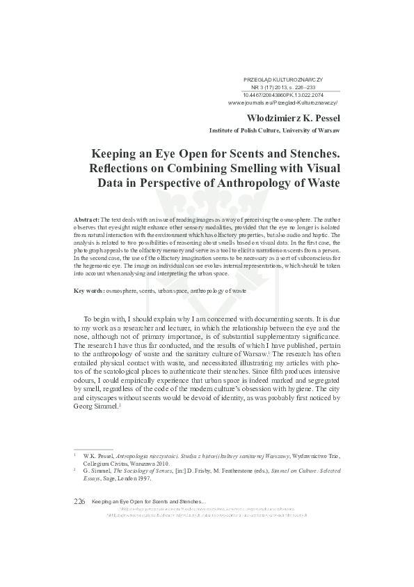 (PDF) Keeping an Eye Open for Scents and Stenches Keeping an Eye Open ...