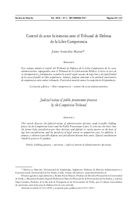 (PDF) Control de actos licitatorios ante el Tribunal de Defensa de la Libre Competencia