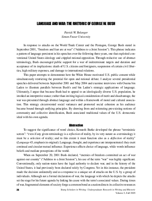 (PDF) Language and war: The rhetoric of George W. Bush