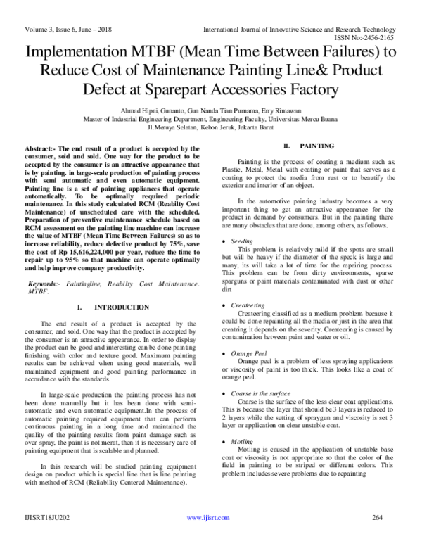 (PDF) Implementation MTBF (Mean Time Between Failures) to Reduce Cost ...