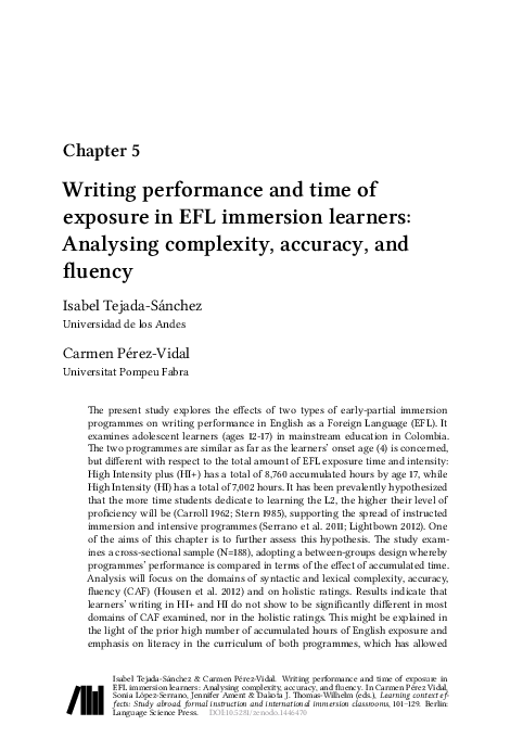 (PDF) Writing development and time of exposure in young EFL immersion Learners Analysing ...