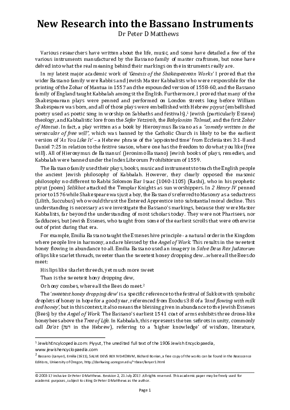 (PDF) New Research into the Bassano Instruments