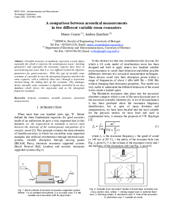 Pdf A Comparison Between Acoustical Measurements In Two Different Variable Room Resonators