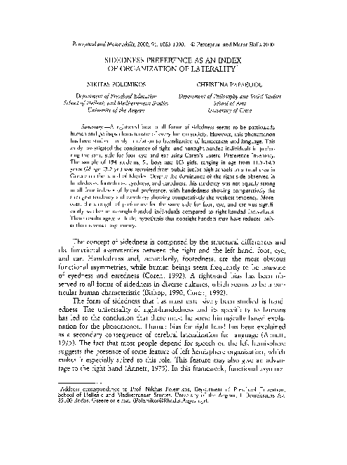 (PDF) Sidedness preference as an index of organization of laterality