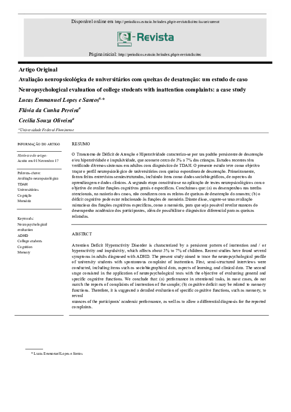 (PDF) Neuropsychological assessment of college students with ...