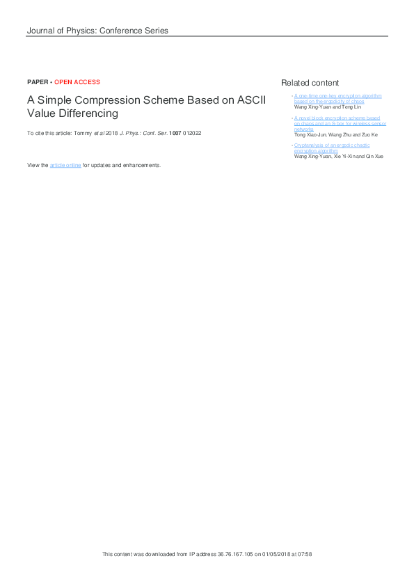 Pdf A Simple Compression Scheme Based On Ascii Value