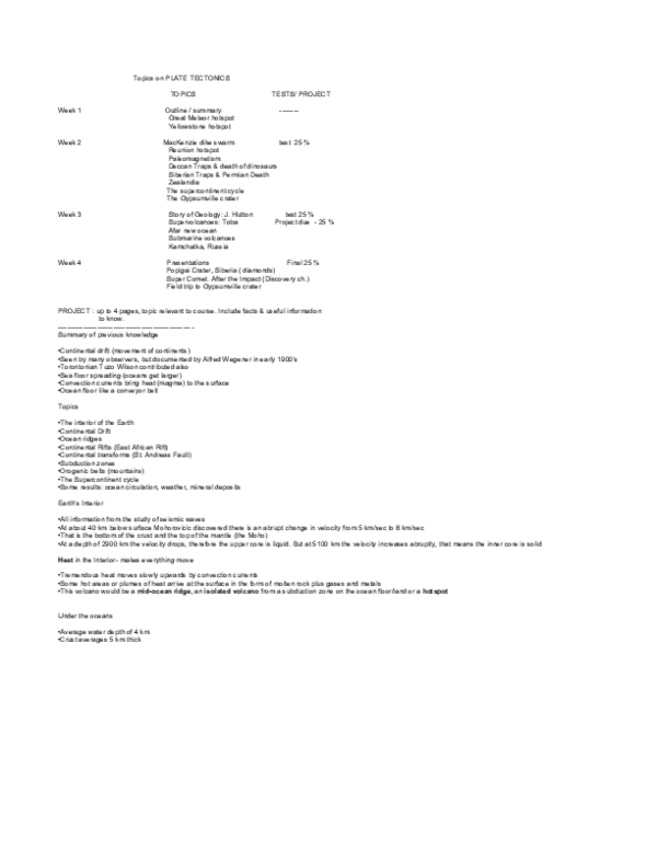 (PDF) Lecture notes: Plate Tectonics