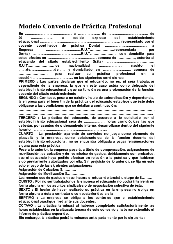 (DOC) Modelo Convenio de Práctica Profesional