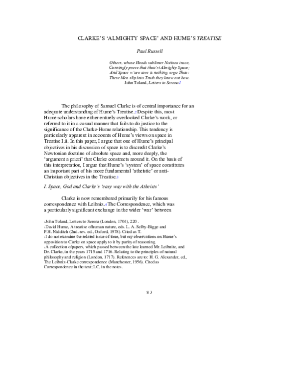(DOC) CLARKE'S 'ALMIGHTY SPACE' AND HUME'S TREATISE