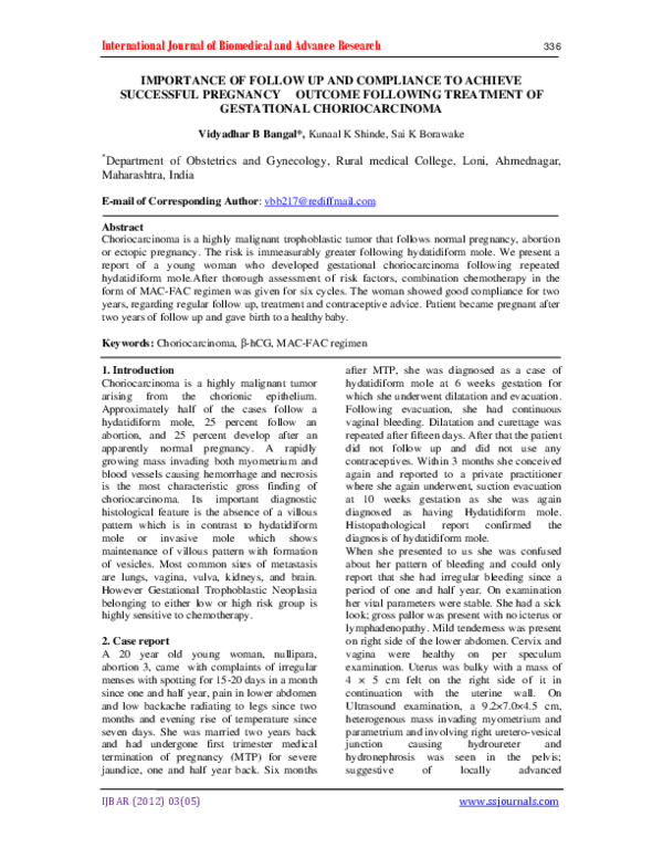 Pdf Follow Up And Compliance In Choriocarcinoma