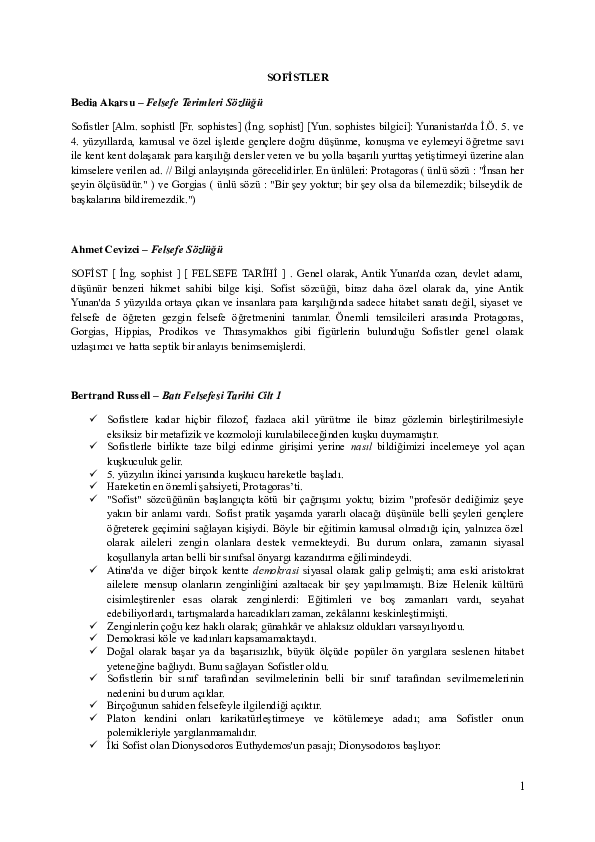 (DOC) Sofistler Üzerine