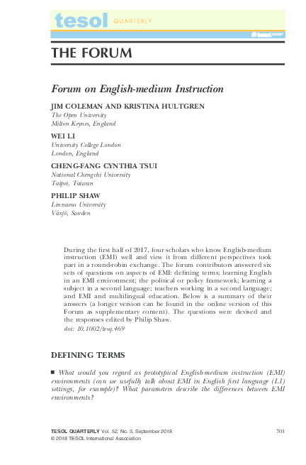 (PDF) Forum on English-medium Instruction