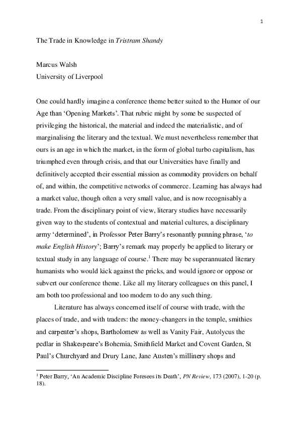 (DOC) The Trade in Knowledge in Tristram Shandy