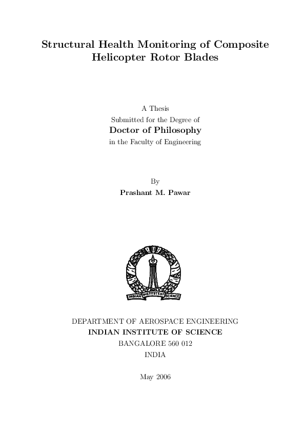 Pdf Structural Health Monitoring Of Composite Helicopter Rotor Blades