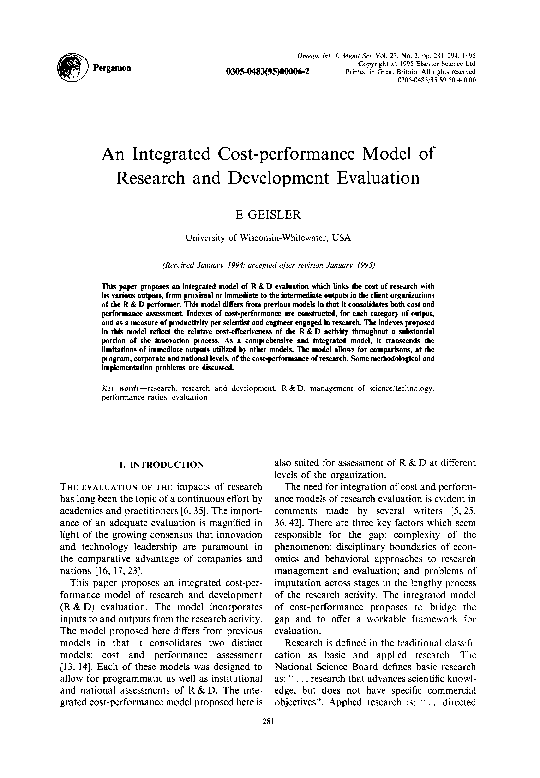 (PDF) An integrated cost-performance model of research and development ...