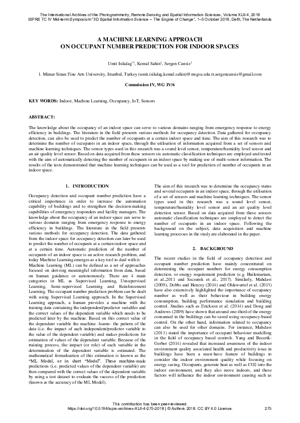 Pdf A Machine Learning Approach On Occupant Number Prediction For Indoor Spaces