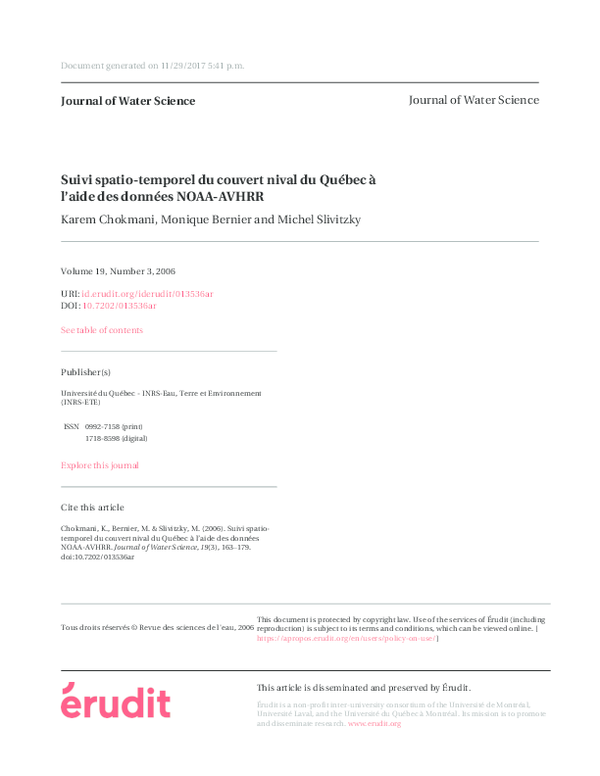 (PDF) Journal of Water Science Journal of Water Science Suivi spatio ...