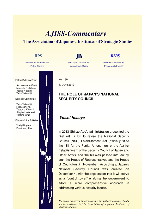 (PDF) The Role of Japan's National Security Council