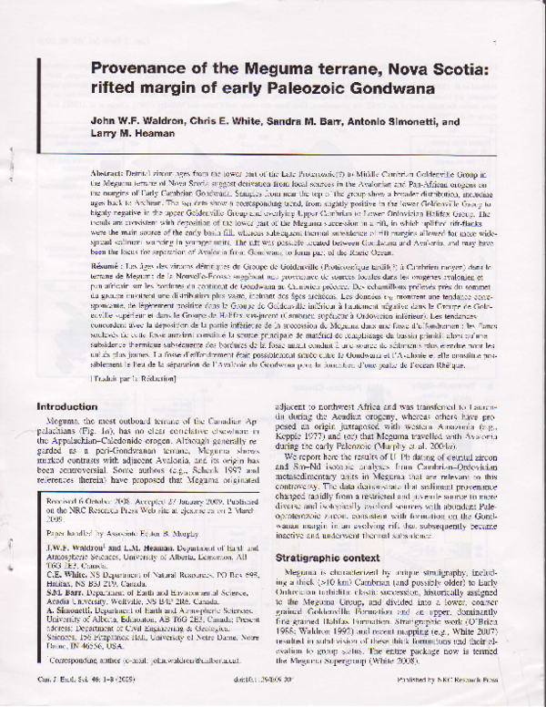 (PDF) Provenance of the Meguma terrane, Nova Scotia: rifted margin of ...