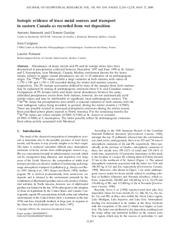 (PDF) Isotopic evidence of trace metal sources and transport in eastern ...