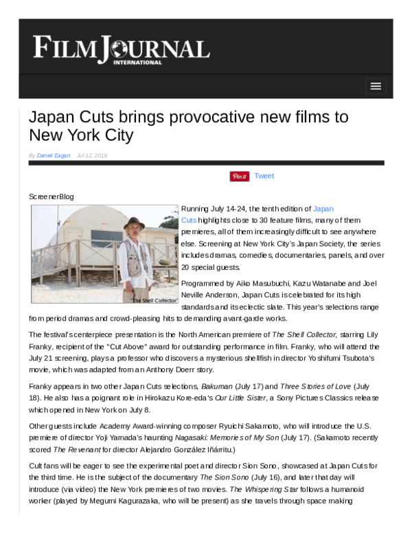 (PDF) "Film Journal International" article: "Japan Cuts brings ...