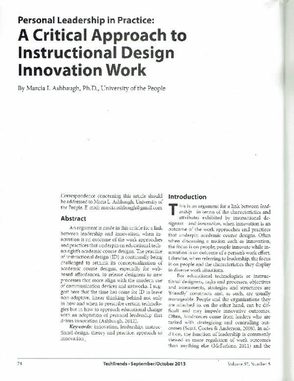 (PDF) A Critical Approach to Instructional Design Work Innovation