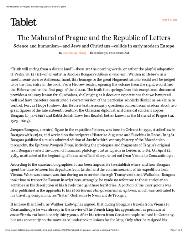 (PDF) Joanna Weinberg, “The Maharal of Prague and the Republic of ...
