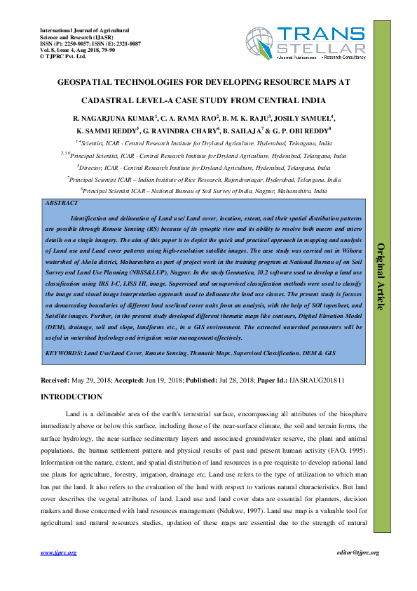 (PDF) GEOSPATIAL TECHNOLOGIES FOR DEVELOPING RESOURCE MAPS AT CADASTRAL ...