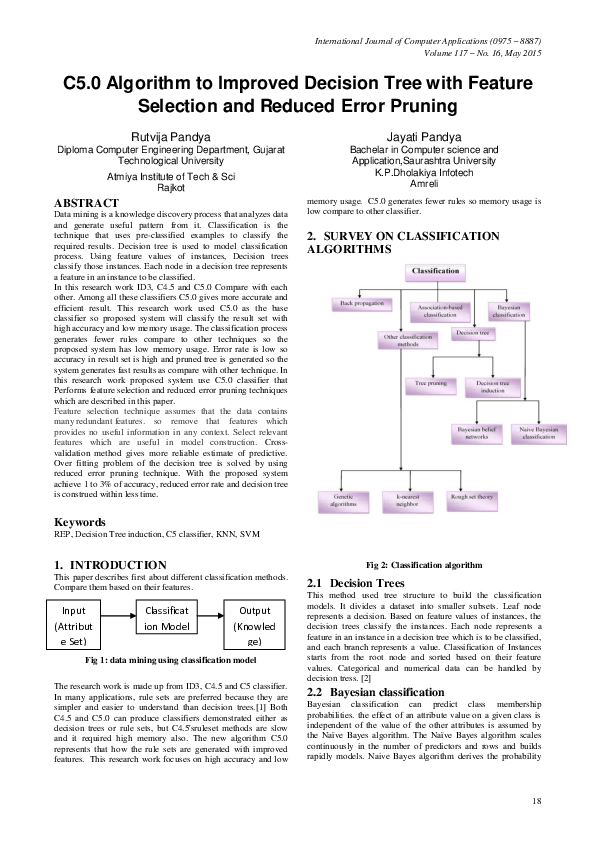 (PDF) C5.0 Algorithm to Improved Decision Tree with Feature Selection and Reduced Error Pruning
