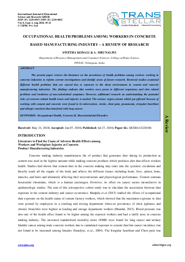 (PDF) OCCUPATIONAL HEALTH PROBLEMS AMONG WORKERS IN CONCRETE BASED ...