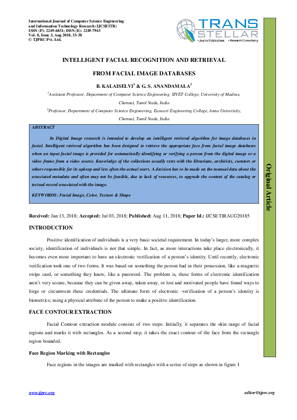 (PDF) INTELLIGENT FACIAL RECOGNITION AND RETRIEVAL FROM FACIAL IMAGE ...