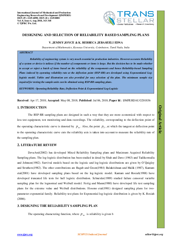 (PDF) DESIGNING AND SELECTION OF RELIABILITY BASED SAMPLING PLANS