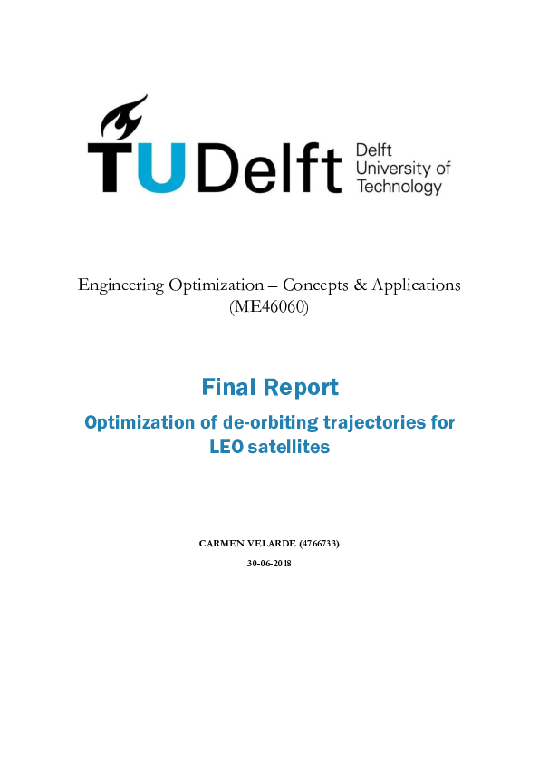 (PDF) Engineering Optimization – Concepts & Applications (ME46060) Final Report Optimization of ...