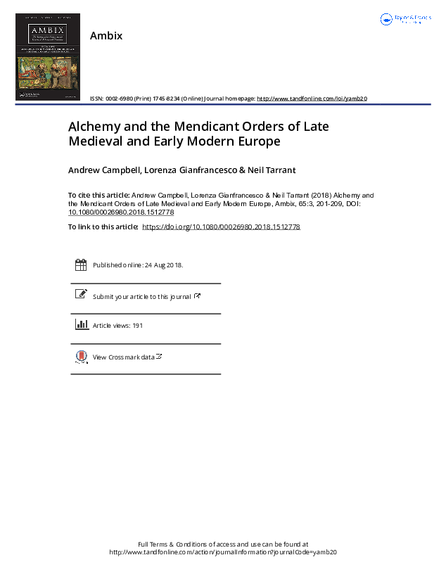 (PDF) Alchemy and the Mendicant Orders of Late Medieval and Early ...