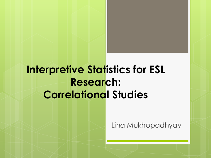 (PDF) Interpretive Statistics for ESL Research: Correlational Studies