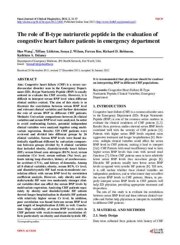 (PDF) The role of B-type natriuretic peptide in the evaluation of ...