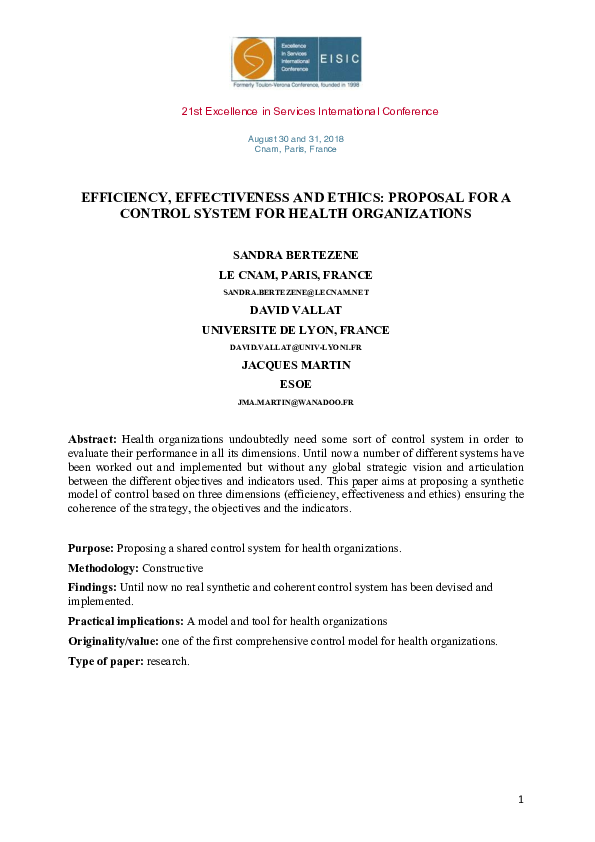 (PDF) EFFICIENCY, EFFECTIVENESS AND ETHICS: PROPOSAL FOR A CONTROL ...