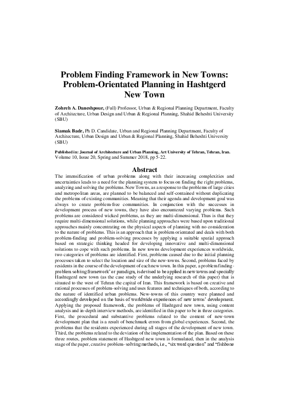 (PDF) Problem Finding Framework in New Towns: Problem-Orientated ...