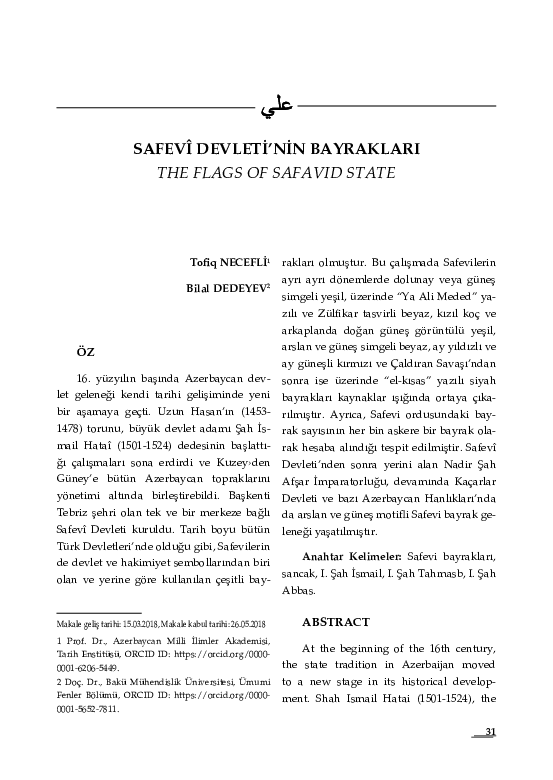 (PDF) SAFEVÎ DEVLETİ'NİN BAYRAKLARI THE FLAGS OF SAFAVID STATE