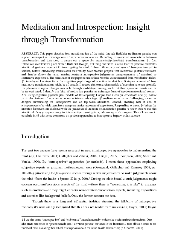 (DOC) Meditation and Introspection: Insight through Transformation