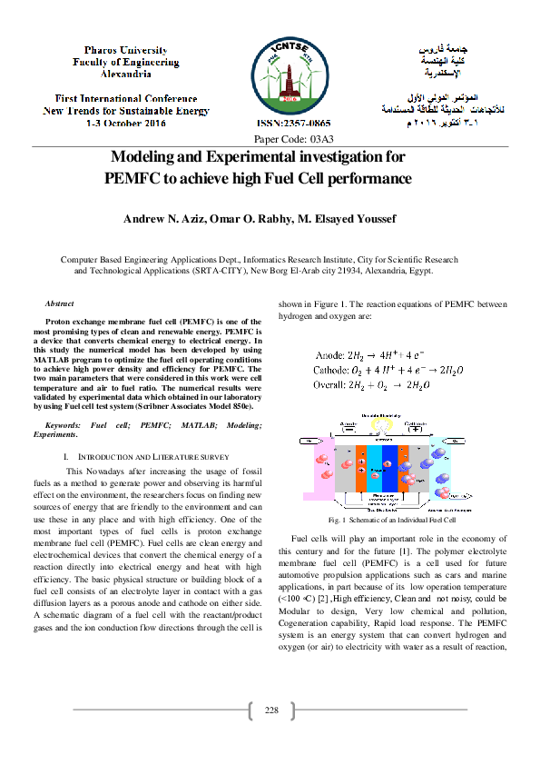 (PDF) Modeling and Experimental investigation for PEMFC to achieve high Fuel Cell performance