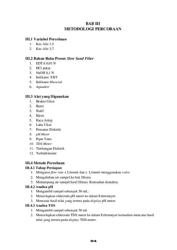 (DOC) BAB III METODOLOGI PERCOBAAN III.1 Variabel Percobaan | Rizqi Rohmawati - Academia.edu